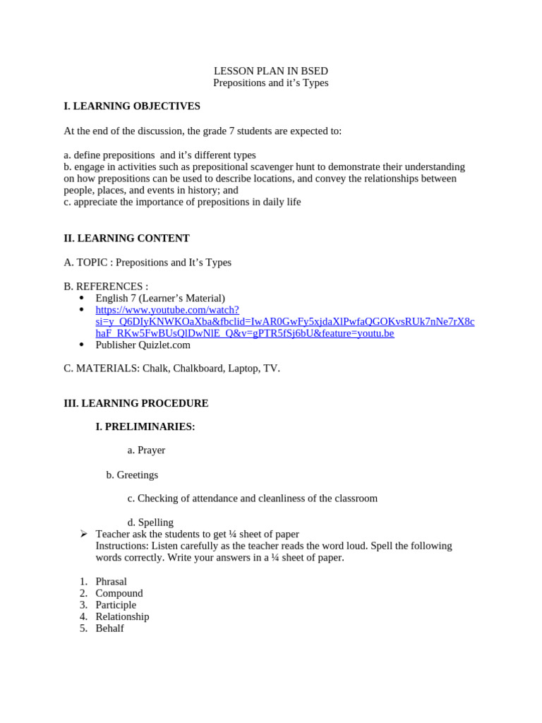 BENLAC Lesson Plan | PDF | Preposition And Postposition | Christopher Columbus