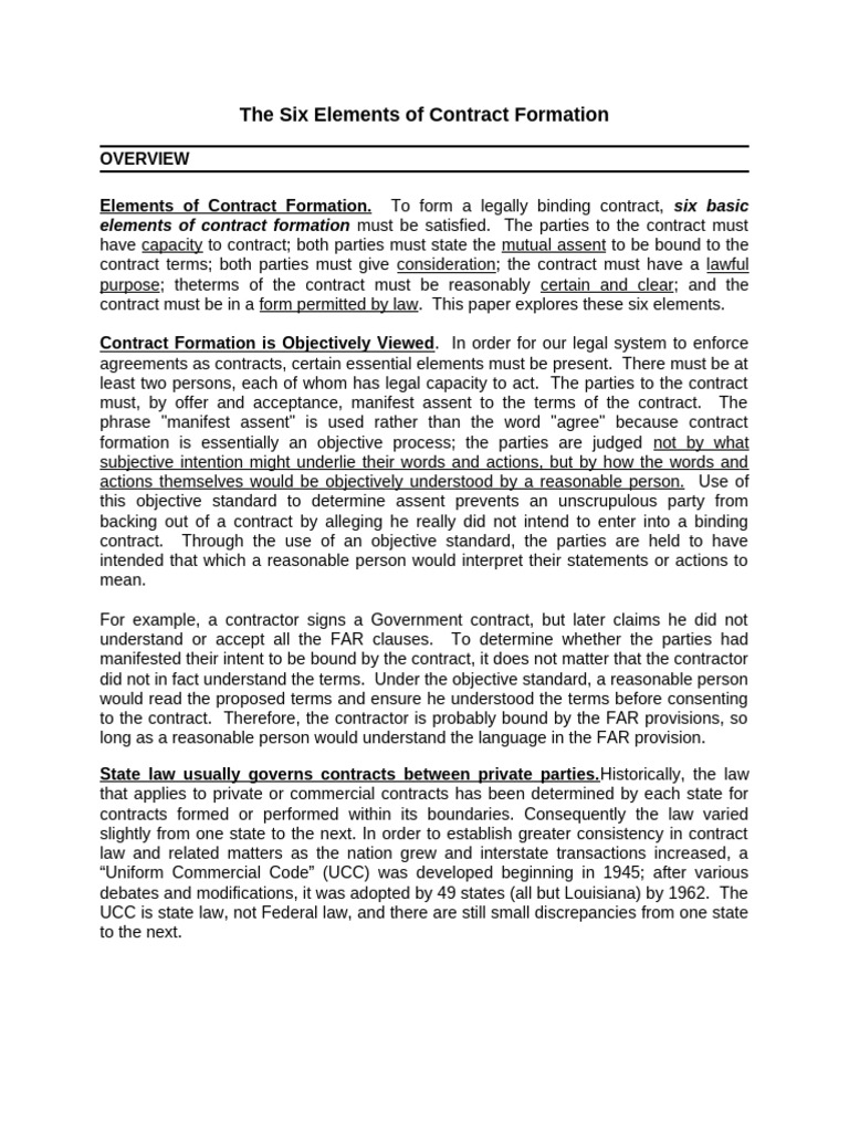 Six Elements of Contract Formation | PDF | Offer And Acceptance ...
