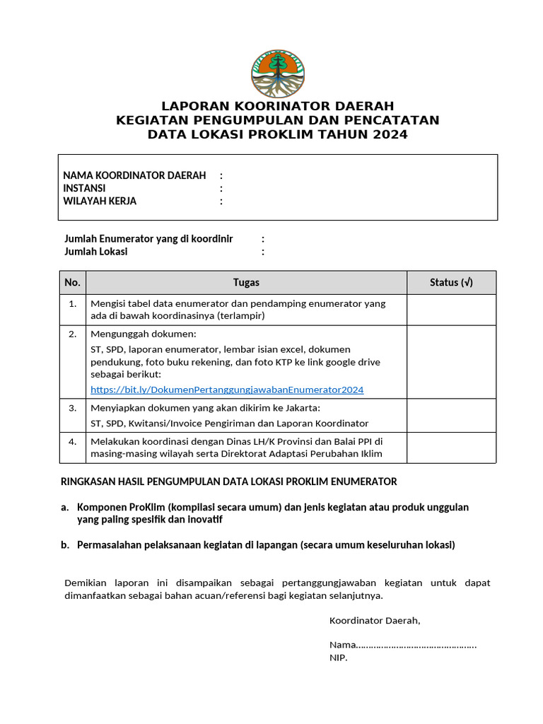 Laporan Data ProKlim 2024 Koordinator | PDF