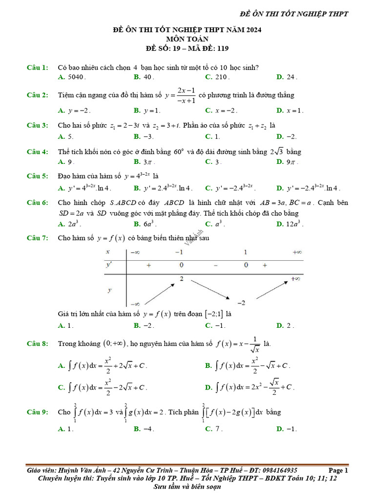 ĐỀ TĂNG TỐC ĐỀ SỐ 19 ÔN THI TỐT NGHIỆP 2024 - HDG trang | PDF