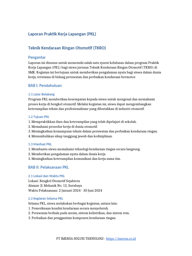 Laporan Pkl Smk Tkro Pdf