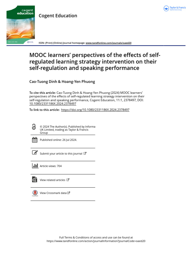MOOC learners perspectives of the effects of self-regulated learning strategy intervention on ...
