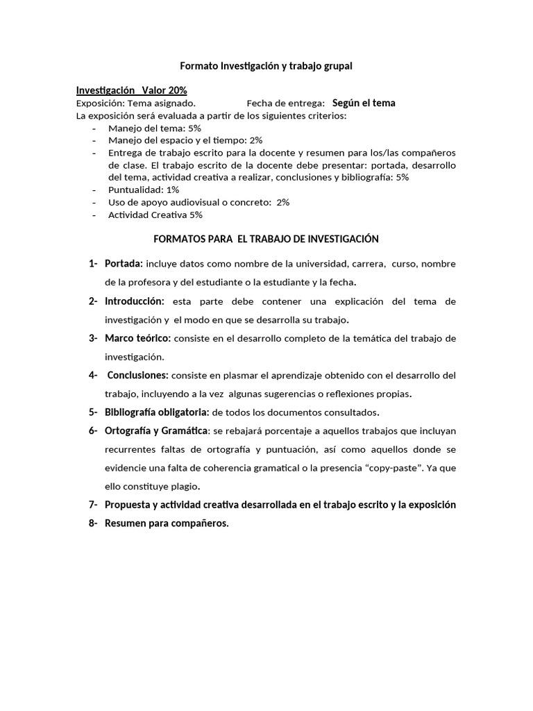 Formato y Evaluación de Exposiciones | PDF