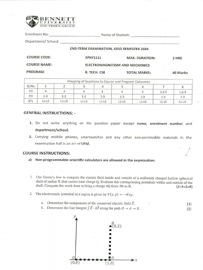 EPHY111L Questionpaper | PDF