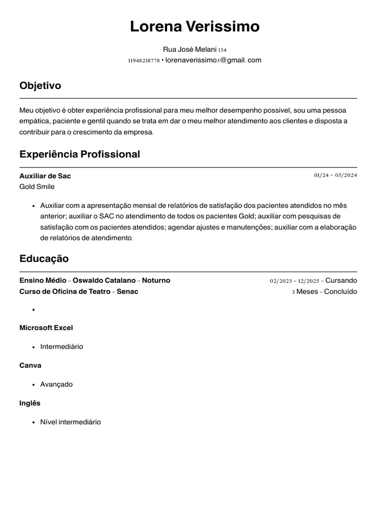 Resume Lorena Verissimo 2 | PDF