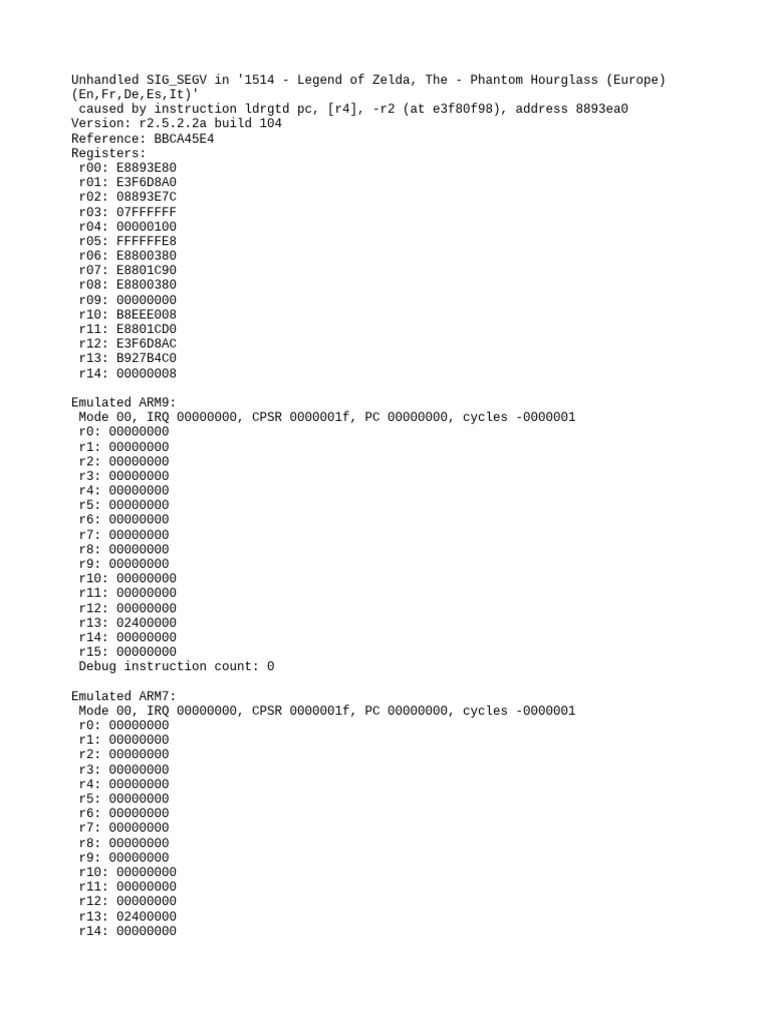 SIG_SEGV Error in Zelda Phantom Hourglass | PDF