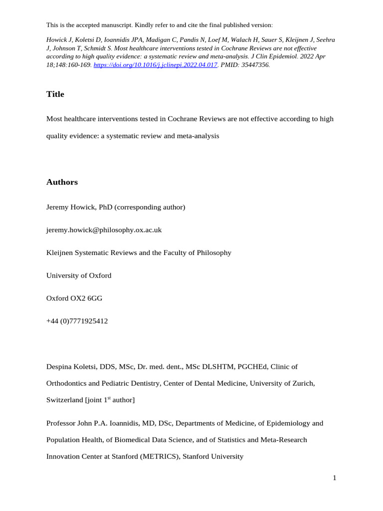 Howick Cochrane Grade Pre Print | PDF | Systematic Review | Randomized ...