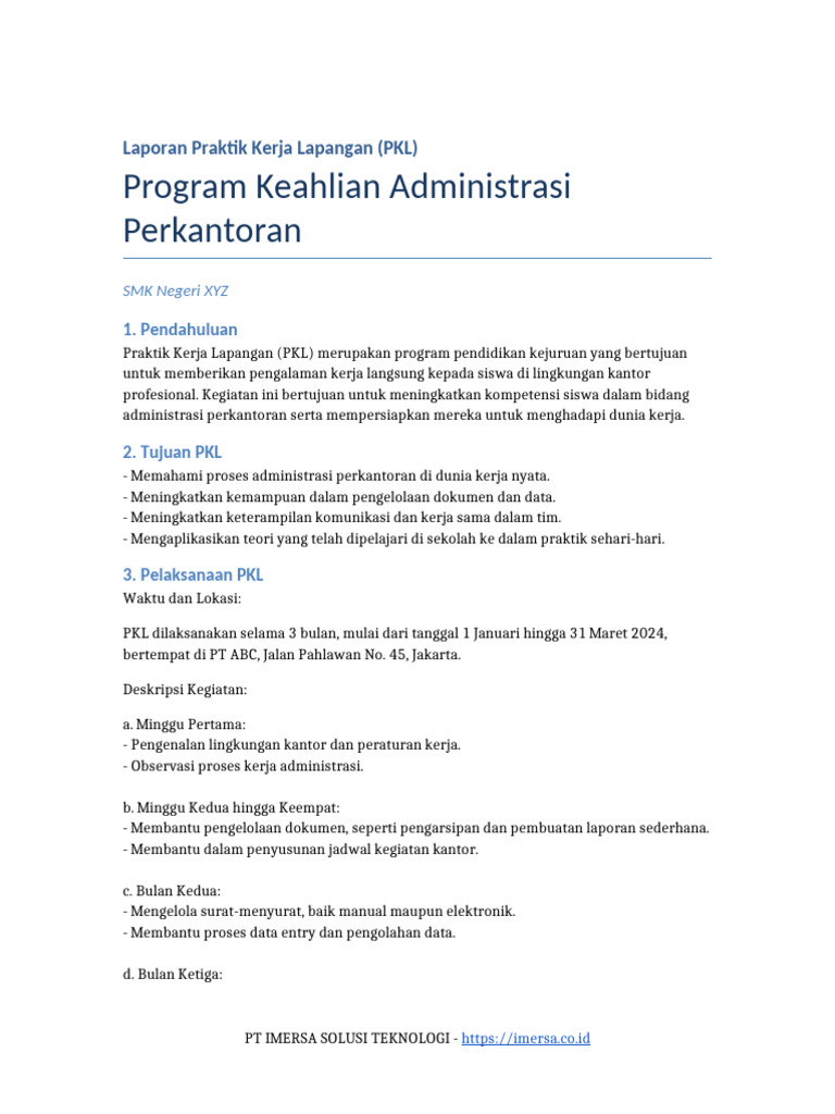 Laporan PKL Administrasi Perkantoran | PDF