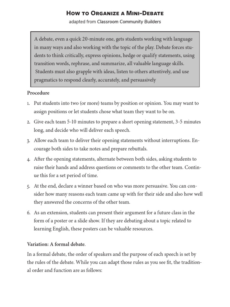 How-to-Organize-a-Mini-Debate | PDF | Human Communication