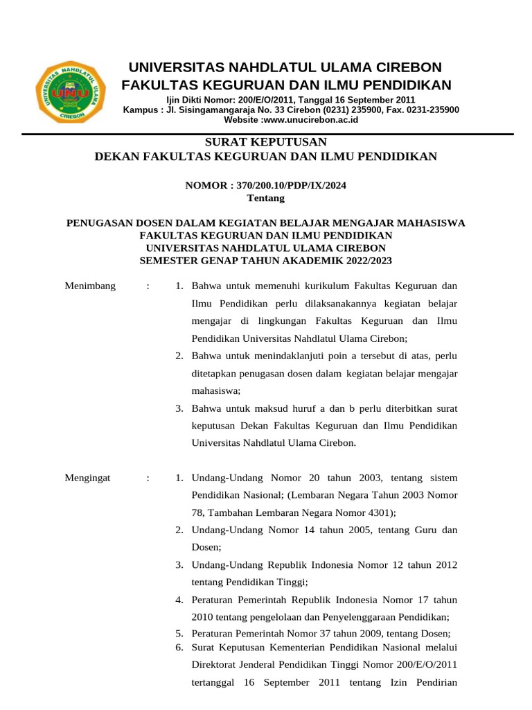 SK MENGAJAR DOSEN FKIP SEMESTER GENAP 2022-2023 REVISI | PDF