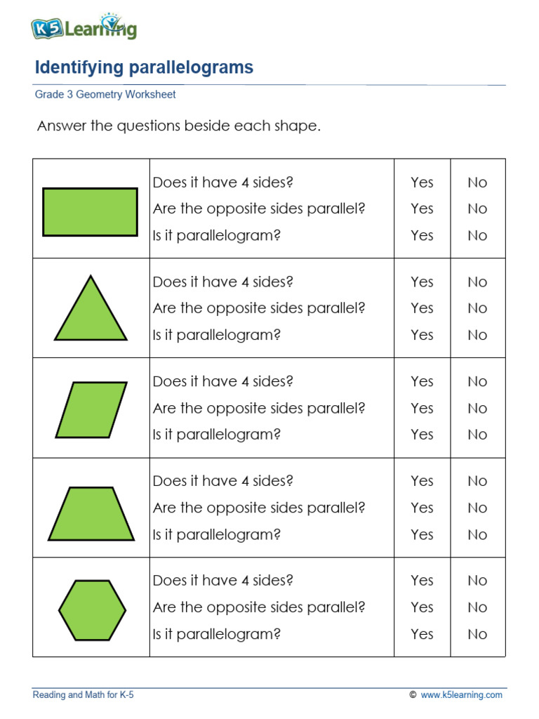 Grade 3 Geometry Parallelograms B | PDF | Euclidean Geometry ...