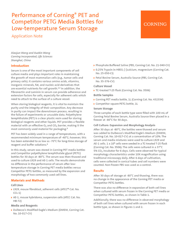 Corning PET Vs PETG | PDF | Cell Culture