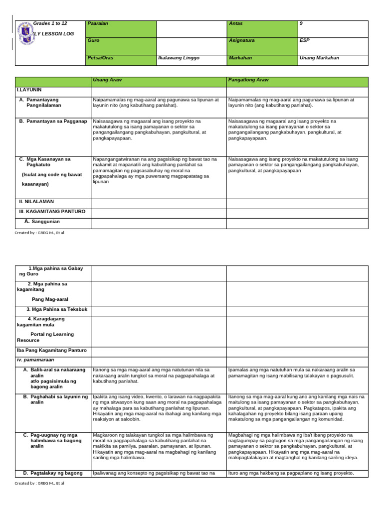DLL Esp9 Q1 WK2 | PDF