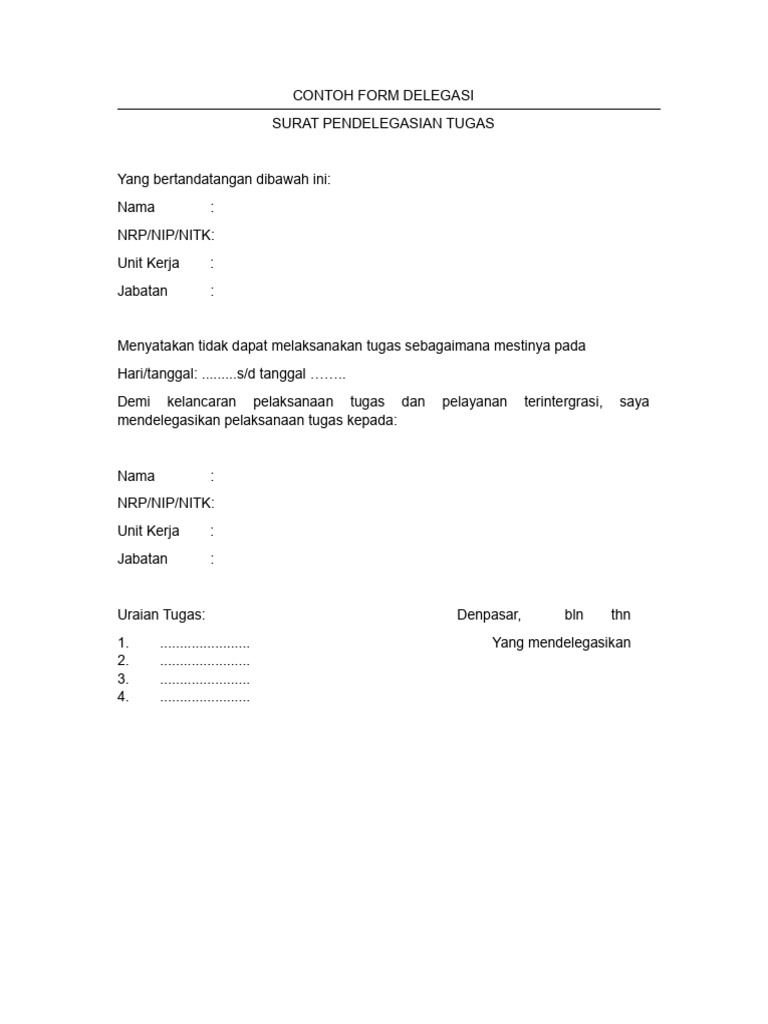 Contoh Form Delegasi | PDF