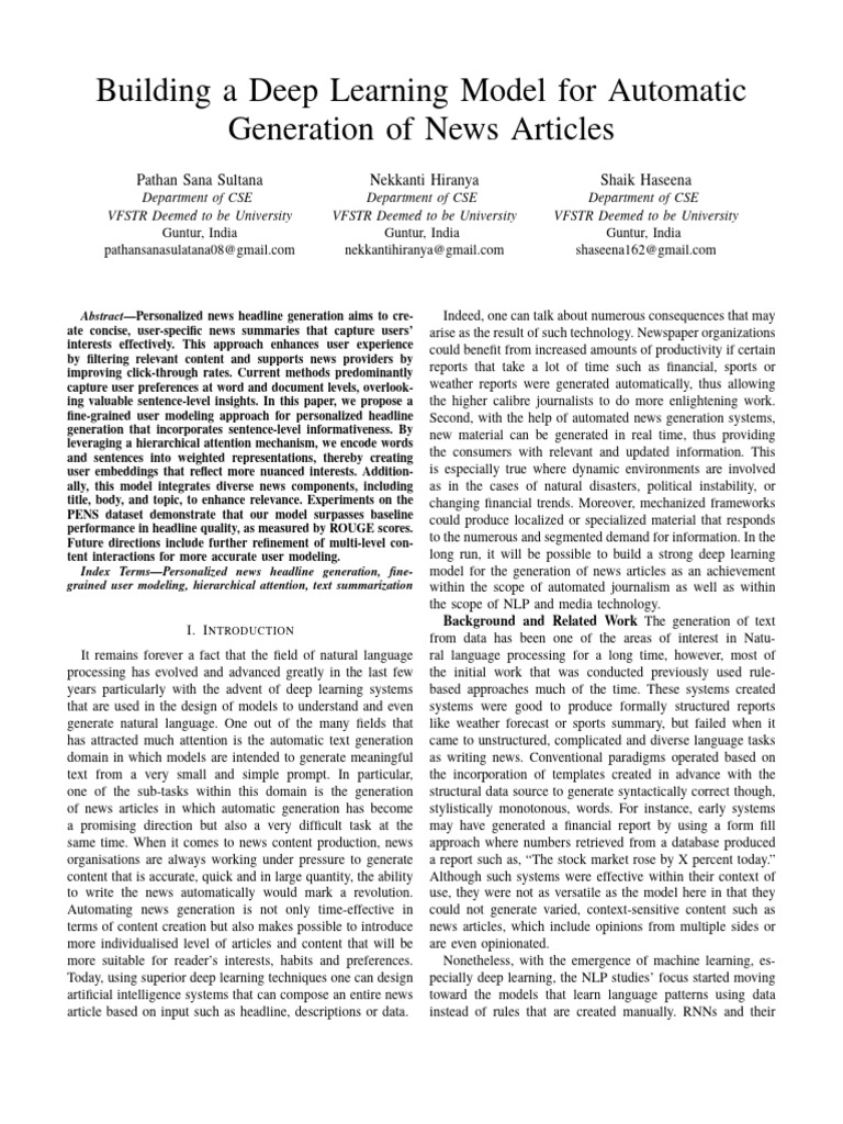 Building A Deep Learning Model For Automatic Generation of News ...