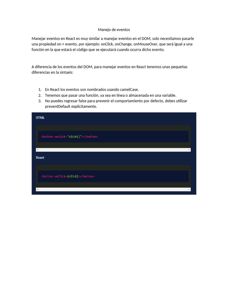 Manejo de eventos y estado en React | PDF | Software de la aplicacion ...