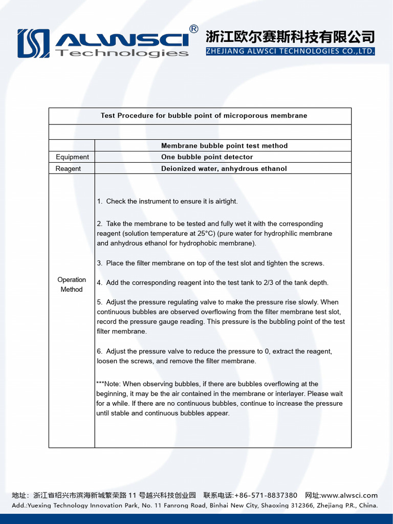 Bubble Point test procedure from ALWSCI | PDF
