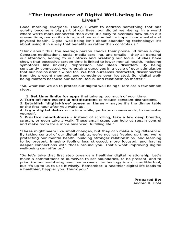 The Importance of Digital Well | PDF | Mental Health | Well Being