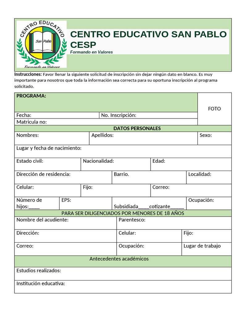 Formulario de Matricula. | PDF