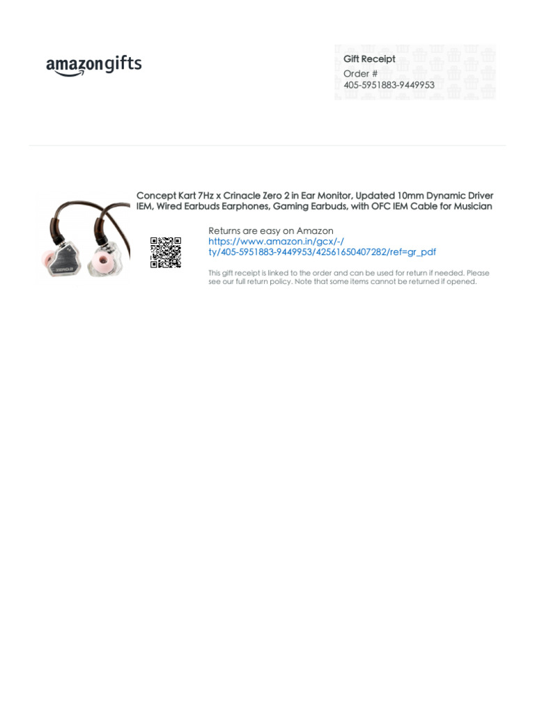 Gift Receipt for Concept Kart IEM Order | PDF
