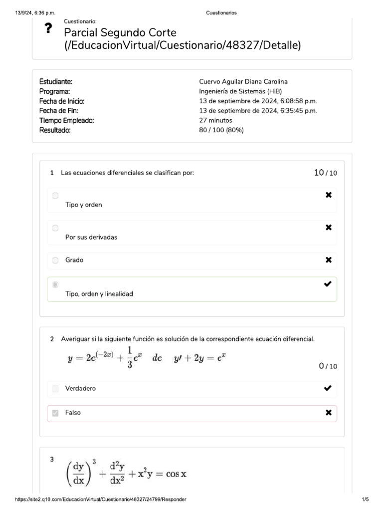Parcial Ecuaciones Corte 2 | PDF