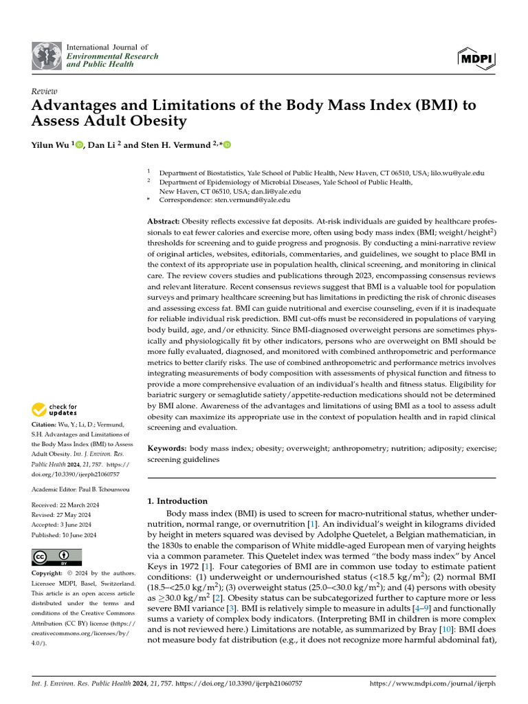 Advantages and Limitations of The Body Mass Index (BMI) To | PDF | Body ...
