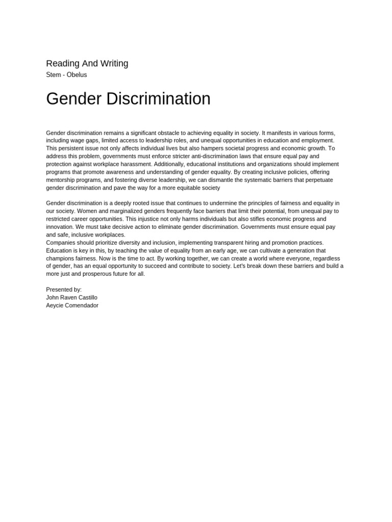 Gender Discrimination | PDF