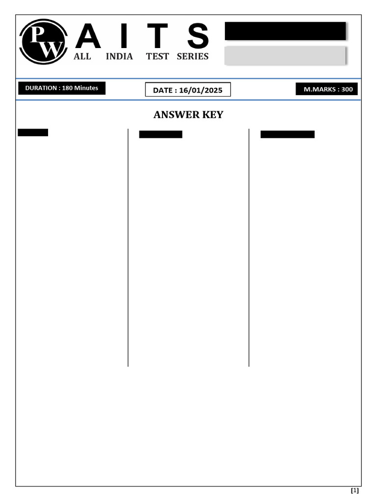 JEE Main Test Answer Key | PDF | Chemistry | Physical Chemistry