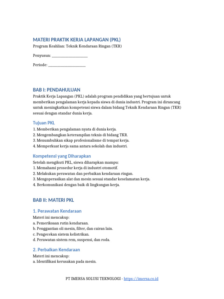 Materi PKL TKR | PDF