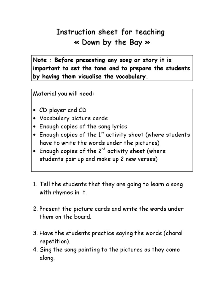 Teaching "Down by the Bay" Activities | PDF | Language Arts ...