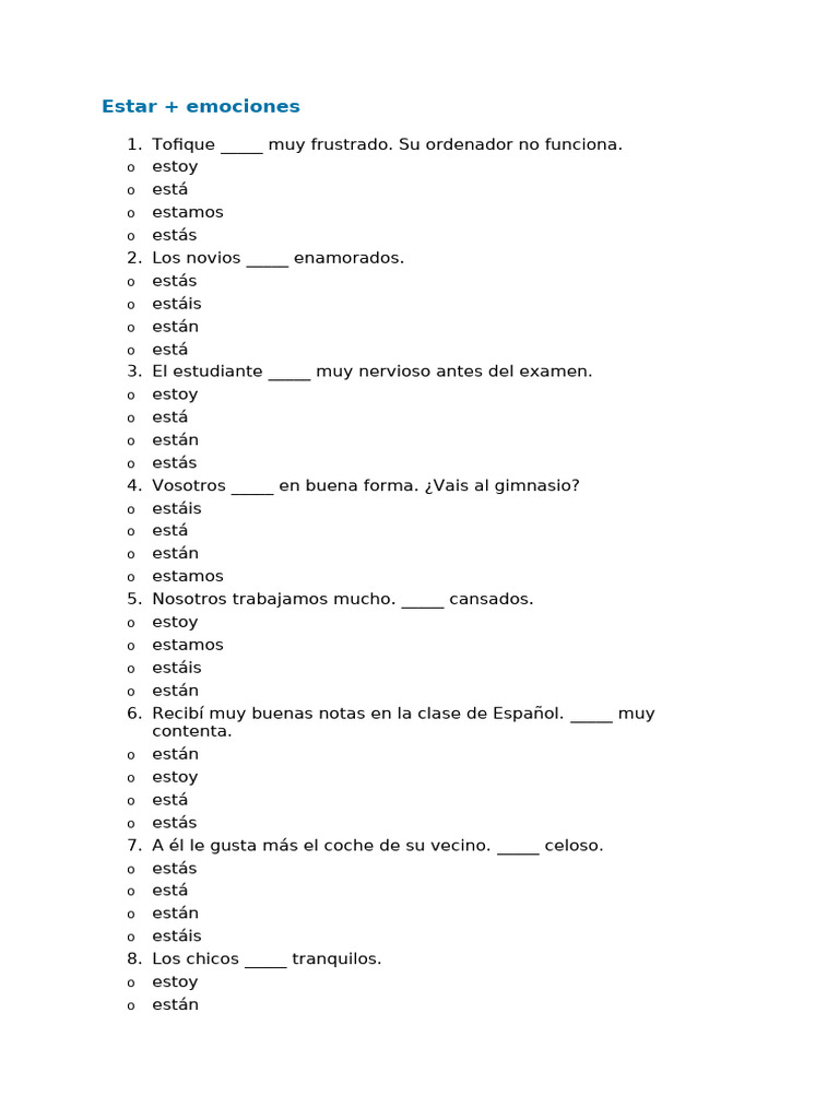 Ejercicios de "Estar" y emociones | PDF