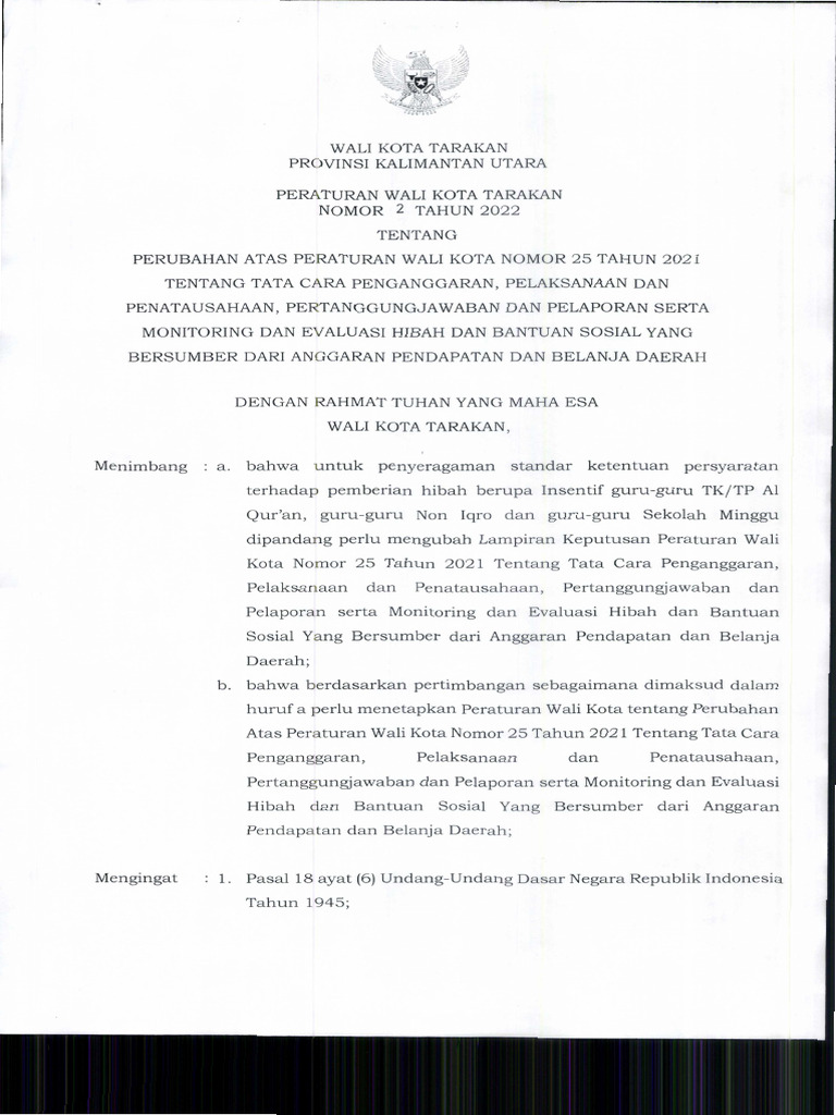 Perwali No 2 THN 2022 | PDF