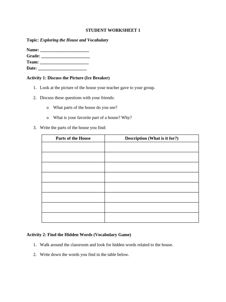 Student Worksheet 1 | PDF