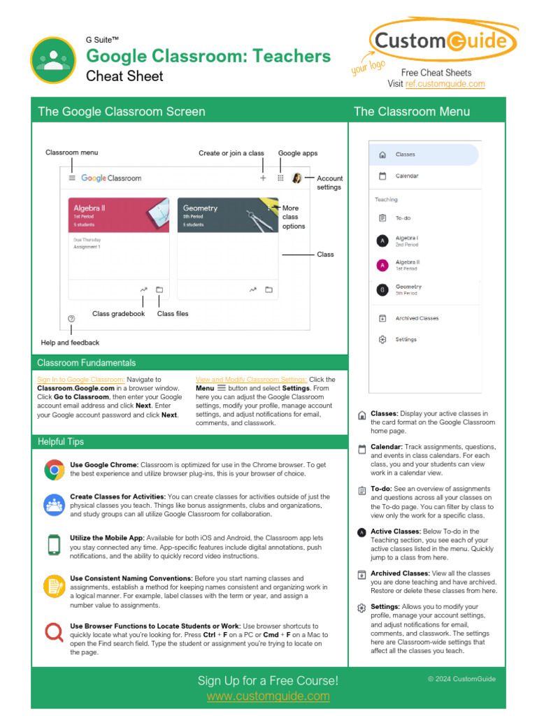 Google Classroom Cheat Sheet | PDF | Computing | System Software