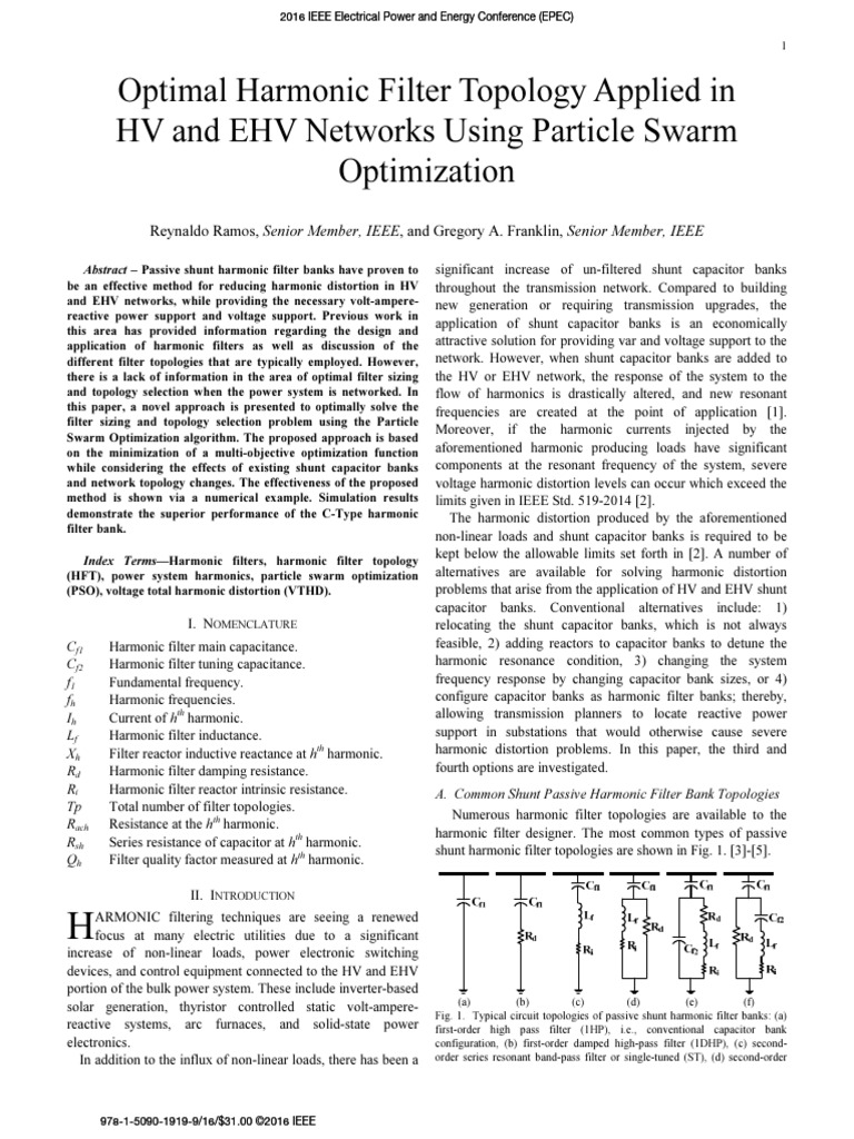 Optimal Harmonic Filter Topology Applied in HV and EHV Networks Using Particle Swarm ...
