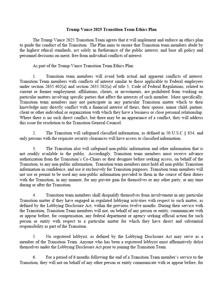 2024 Ethics Pledge Trump | PDF | Lobbying Disclosure Act Of 1995 ...