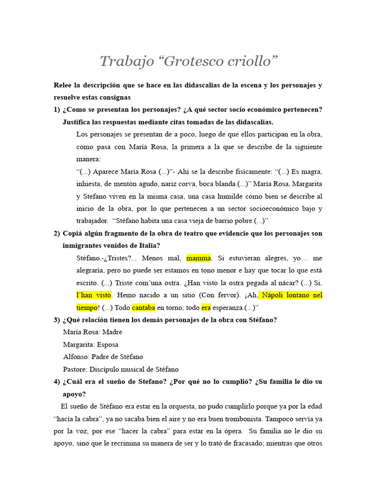 Trabajo Sobre El Grotesco Criollo | PDF