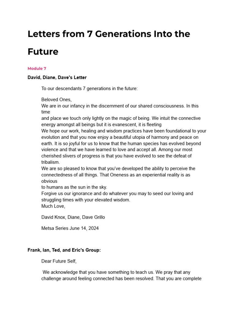 Letters From 7 Generations Into The Future | PDF