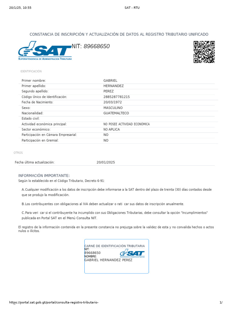 Portal SAT _ Impresión de RTU - Guatemala (1) | PDF