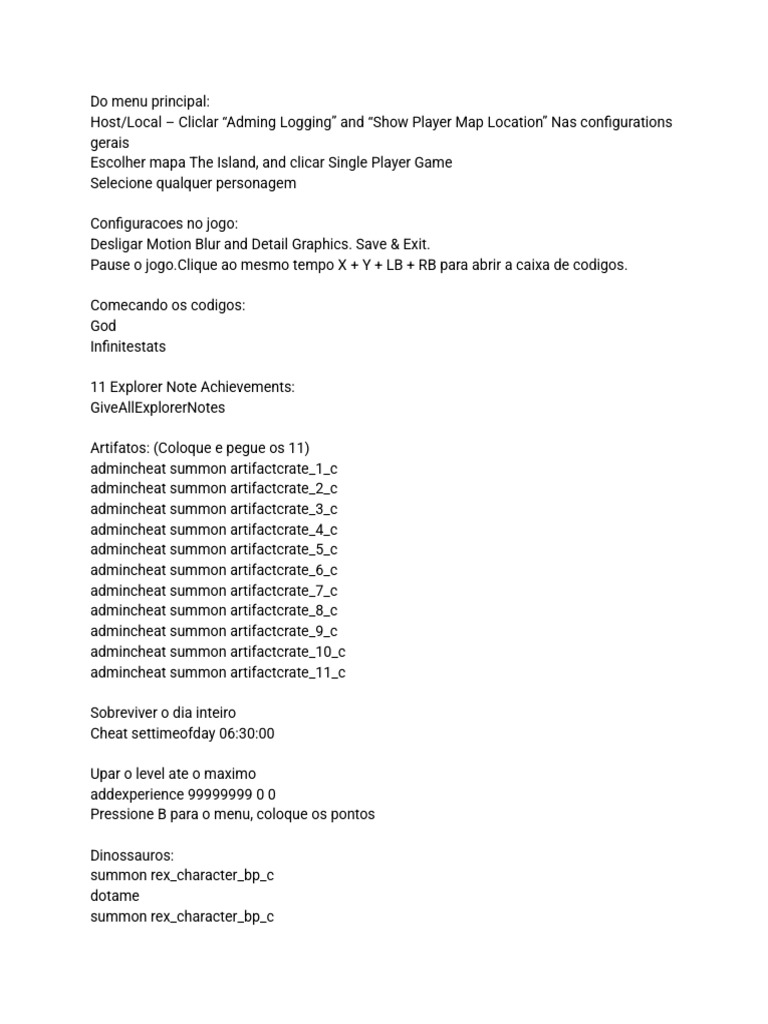 Ark Survival Documento Com Cheats | PDF