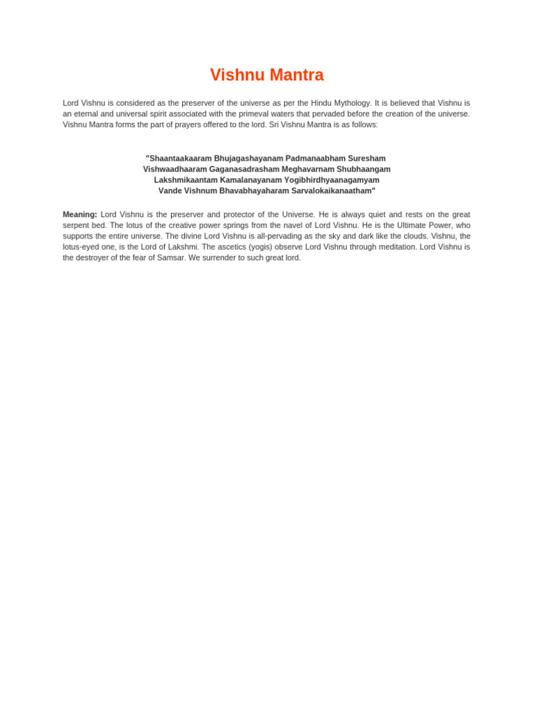 Vishnu Mantra Prayer Book | PDF