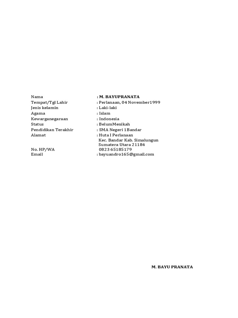 M Bayu Pranata - Surat Lamaran Kerja | PDF