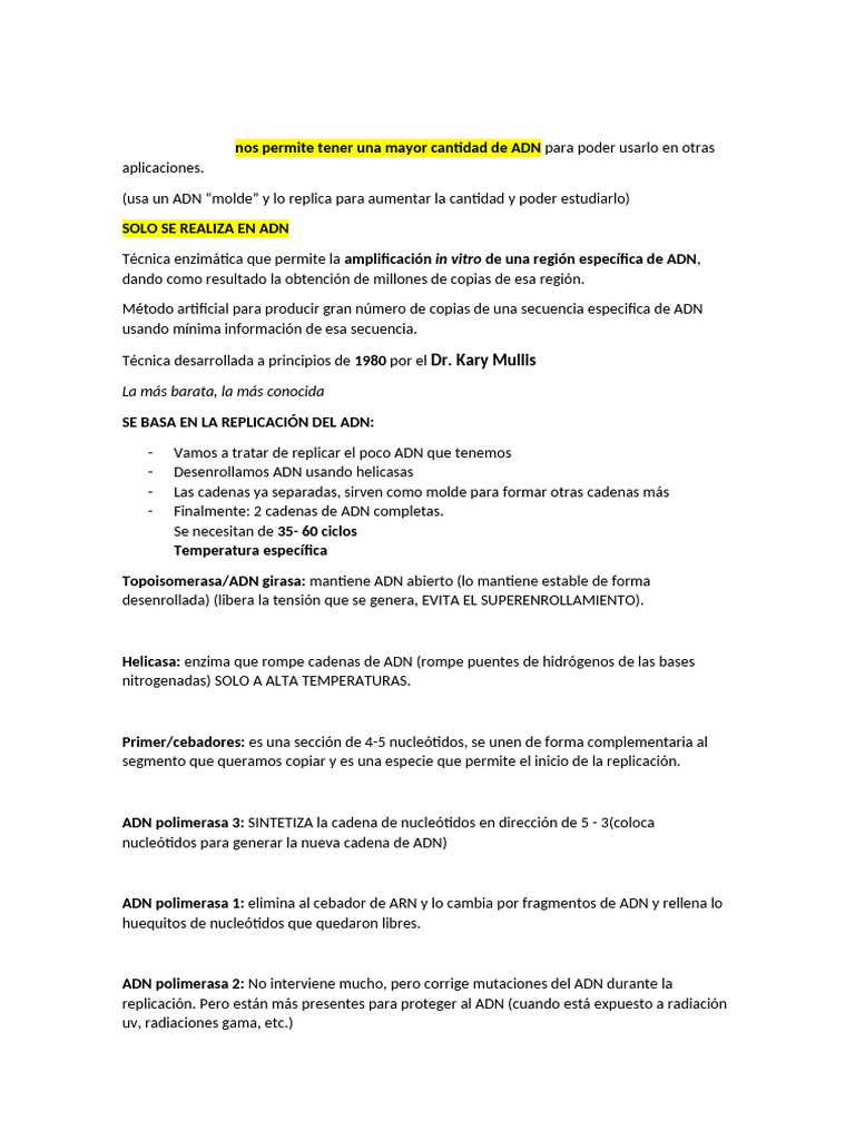 Sem 11 - PCR (Replicación Celular) | PDF | Adn | Primer (Biología Molecular)