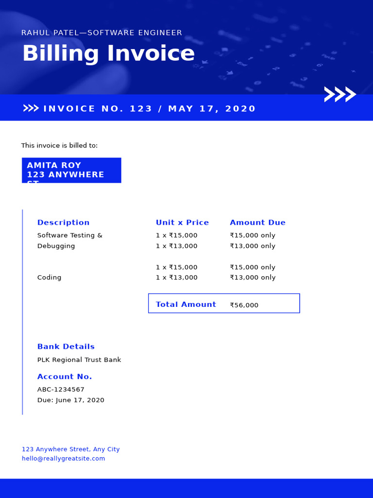 Blue Overlay Photo Header Billing Invoice | PDF
