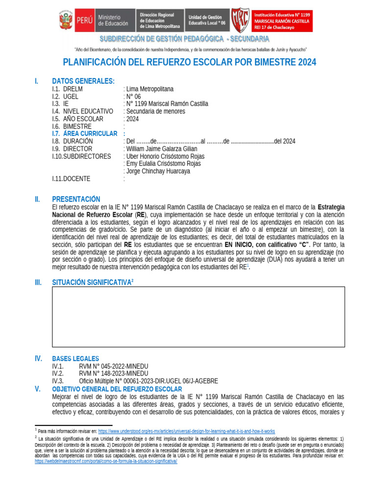 Planificación de Refuerzo Escolar 2024 | PDF | Evaluación | Aprendizaje