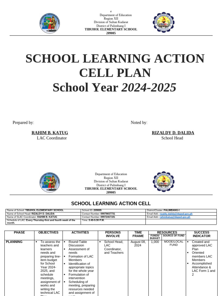 Slac Plan Tibuhol Es 103141 | PDF | Educational Technology | Educational Assessment