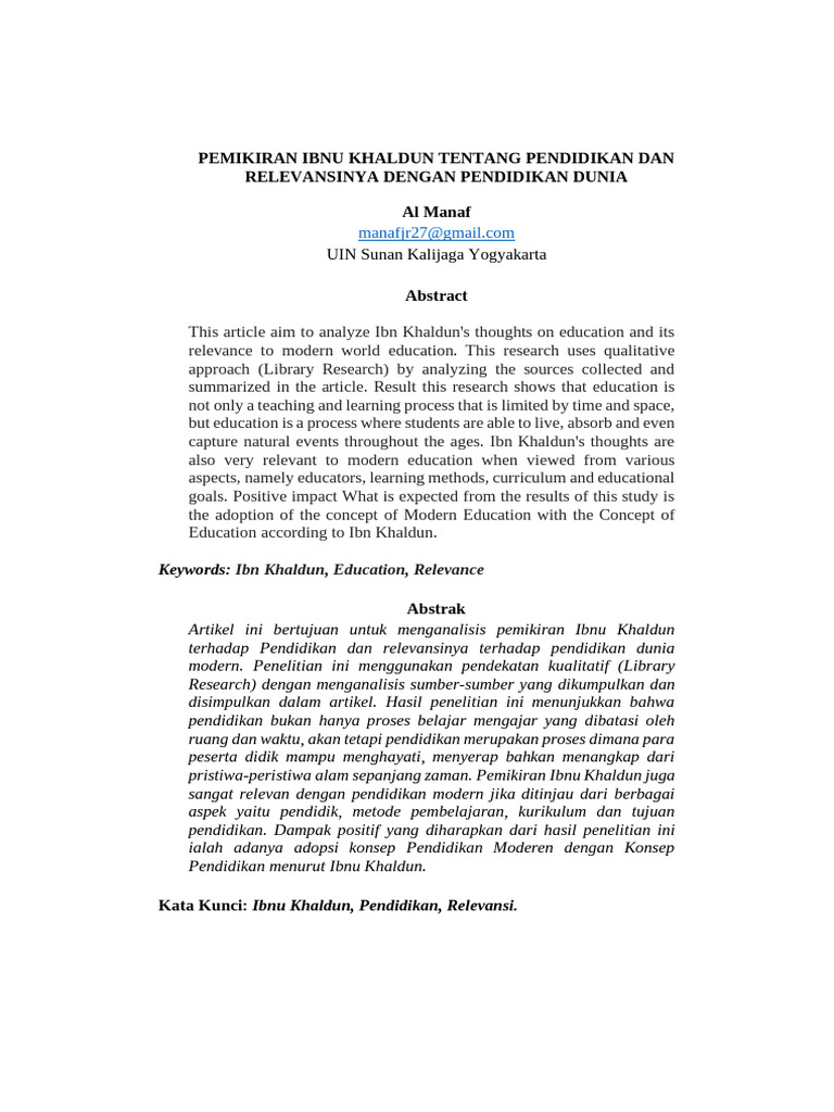 Pemikiran Ibnu Khaldun Tentang Pendidikan Dan Rele | PDF