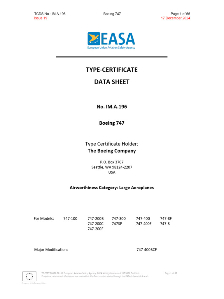 TCDS EASA IM A 196 B747 Issue 19 20241217 | PDF | Airplane | Federal ...