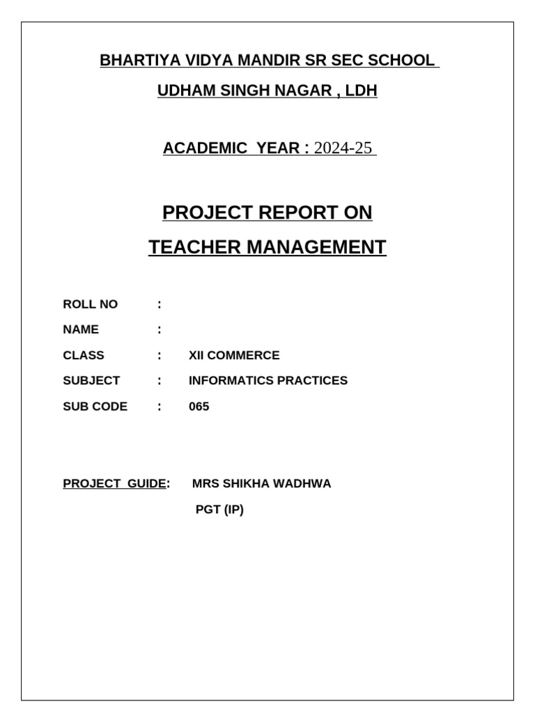 Teacher Management Project Report | PDF | Computing