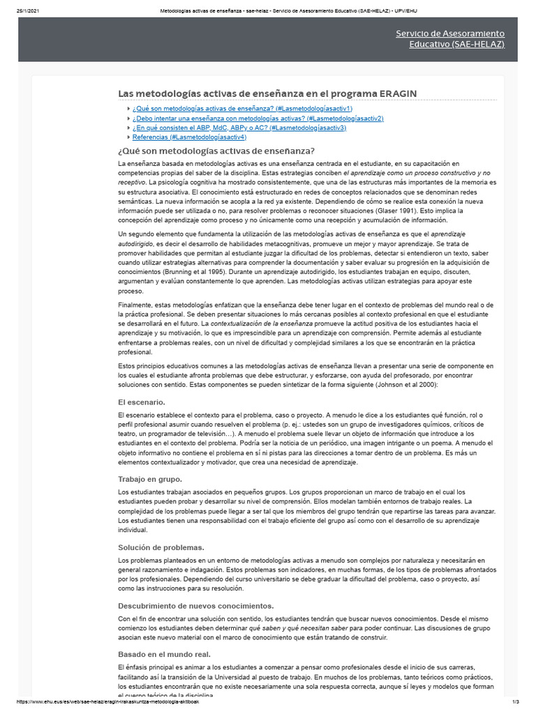 Las Metodologías Activas de Enseñanza en El Programa ERAGIN | PDF | Aprendizaje | Enseñando